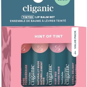 Cliganic Tinted Lip Balm - Non-GMO, 4 Colors - Enriched with Vitamin E, Cruelty Free (Packaging May Vary)