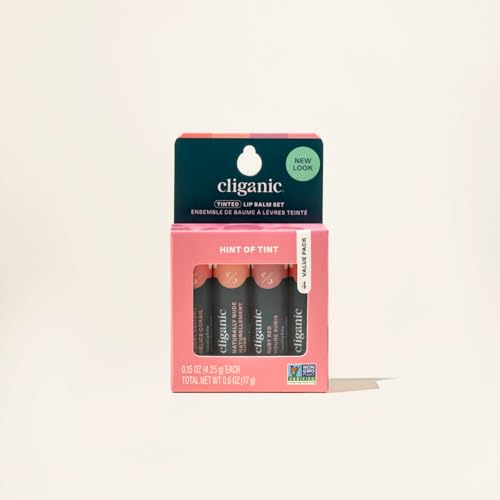 Cliganic Tinted Lip Balm - Non-GMO, 4 Colors - Enriched with Vitamin E, Cruelty Free (Packaging May Vary)