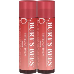 burt's bees lip tint balm with long lasting 2 in 1 duo tinted balm formula, color infused with deeply hydrating shea butter for a natural looking buildable finish, petal rose (2-pack)