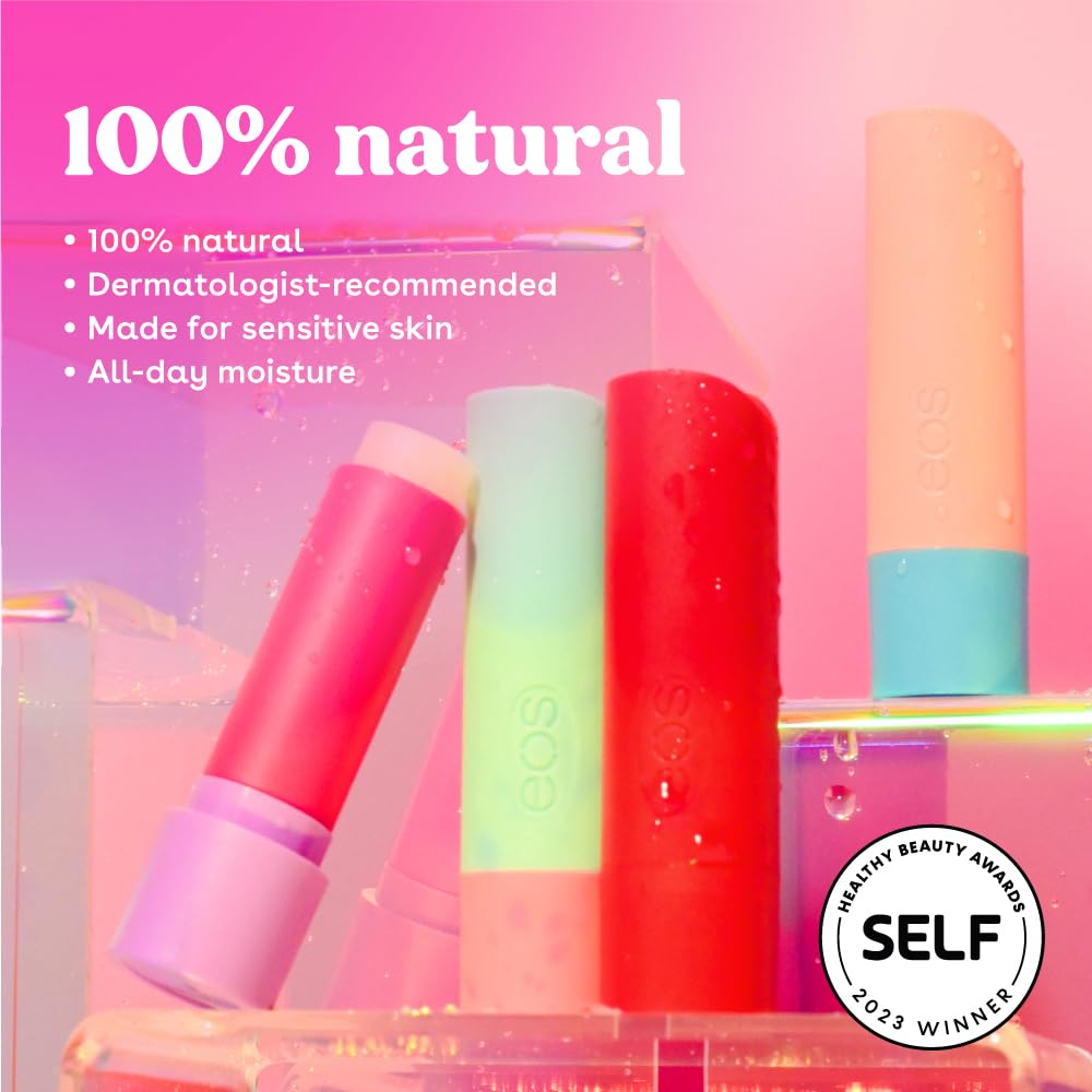 eos 100% Natural Lip Balm Stick - Strawberry Peach, Dermatologist Recommended for Sensitive Skin, All-Day Moisture Lip Care, 0.14 oz