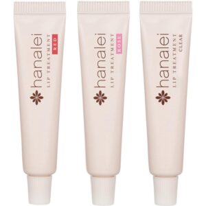 hanalei cruelty-free | paraben-free | hydrating lip treatment balm to soothe dry lips | infused with kukui oil, shea butter, grapeseed oil | made in usa | multi-colored travel-size 3 pack(5ml x 3)