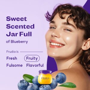 WELCOS FRUDIA Honey Lip Balm – Blueberry | Lip Exfoliating, Moisturizing & Volumizing Dewy Tinted Lip Balm | Organic Lip Balm for Dry & Chapped Lips w/Jeju Blueberry and Honey Extracts (0.33 oz)