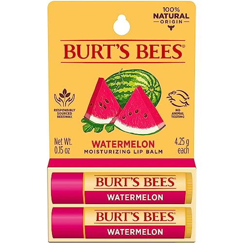 Burt's Bees Lip Balm - Watermelon, Lip Moisturizer With Responsibly Sourced Beeswax, Tint-Free, Natural Origin Conditioning Lip Treatment, 2 Tubes, 0.15 oz.