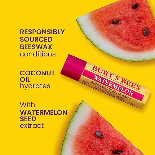 Burt's Bees Lip Balm - Watermelon, Lip Moisturizer With Responsibly Sourced Beeswax, Tint-Free, Natural Origin Conditioning Lip Treatment, 2 Tubes, 0.15 oz.