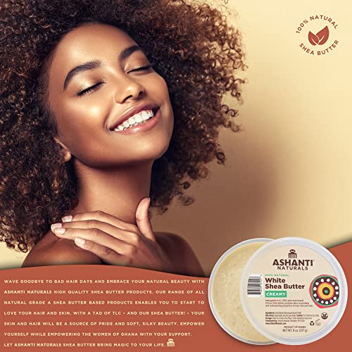 Ashanti Naturals White Whipped Raw Shea Butter | Unrefined African Shea Butter | Creamy Moisturizer for Easy Application - 8 oz