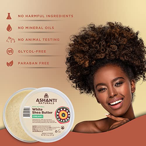 Ashanti Naturals White Whipped Raw Shea Butter | Unrefined African Shea Butter | Creamy Moisturizer for Easy Application - 8 oz