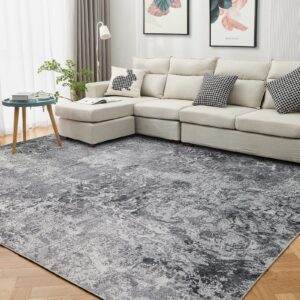 area rug living room rugs: 5x7 indoor abstract soft fluffy pile large carpet with low shaggy for bedroom dining room home office decor under kitchen table washable - retro gray