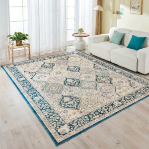 ingeroom area rug 5x7 machine washable area rug vintage flodable thin large area rug with non-slip backing for living room bedroom, bathroom, kitchen 5x7 area rugs, blue