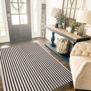 LEEVAN Washable Area Rug 5'x8' Living Room Area Rug Soft Bedroom Rug Black and White Striped Rug for Kitchen Dining Room Playroom Mudroom Dinning Room Entryway