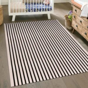 LEEVAN Washable Area Rug 5'x8' Living Room Area Rug Soft Bedroom Rug Black and White Striped Rug for Kitchen Dining Room Playroom Mudroom Dinning Room Entryway