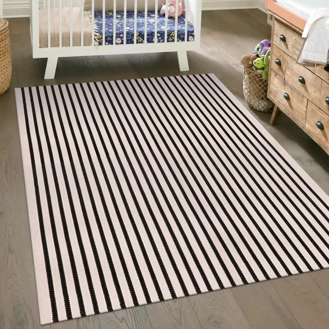 LEEVAN Washable Area Rug 5'x8' Living Room Area Rug Soft Bedroom Rug Black and White Striped Rug for Kitchen Dining Room Playroom Mudroom Dinning Room Entryway