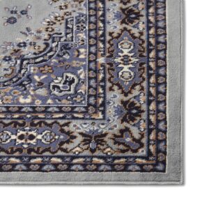 Home Dynamix Premium Sakarya Traditional Medallion Border Area Rug, Silver, 3'7"x5'2" Rectangle