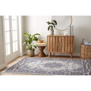 Home Dynamix Premium Sakarya Traditional Medallion Border Area Rug, Silver, 3'7"x5'2" Rectangle