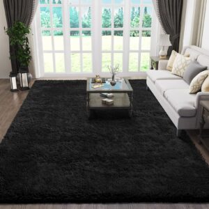 ophanie black area rug 5x7 rugs for living room, fluffy furry shaggy fuzzy area rug, carpets for bedroom shag plush soft large, kids home decor aesthetic