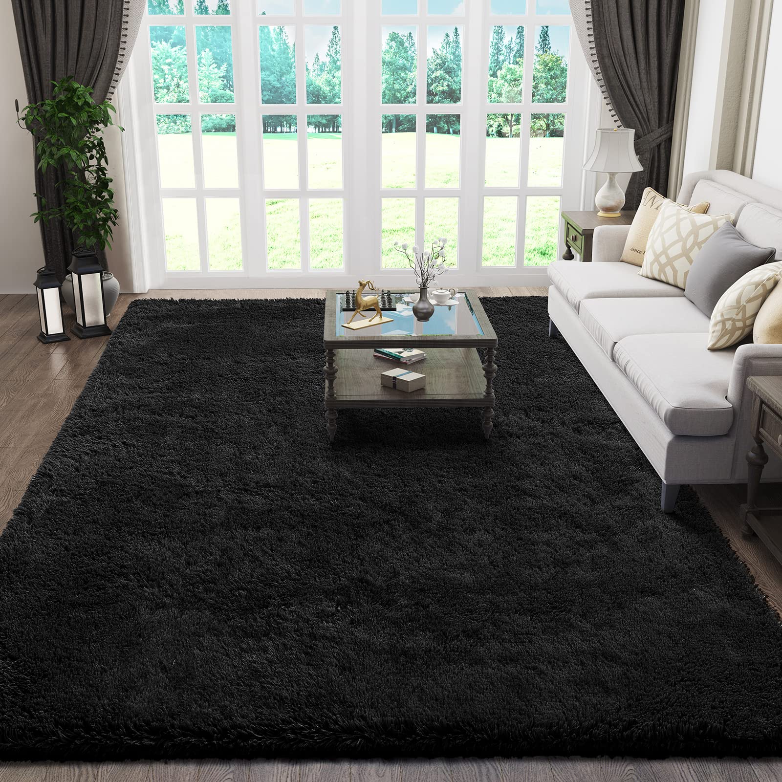 Ophanie Black Area Rug 5x7 Rugs for Living Room, Fluffy Furry Shaggy Fuzzy Area Rug, Carpets for Bedroom Shag Plush Soft Large, Kids Home Decor Aesthetic