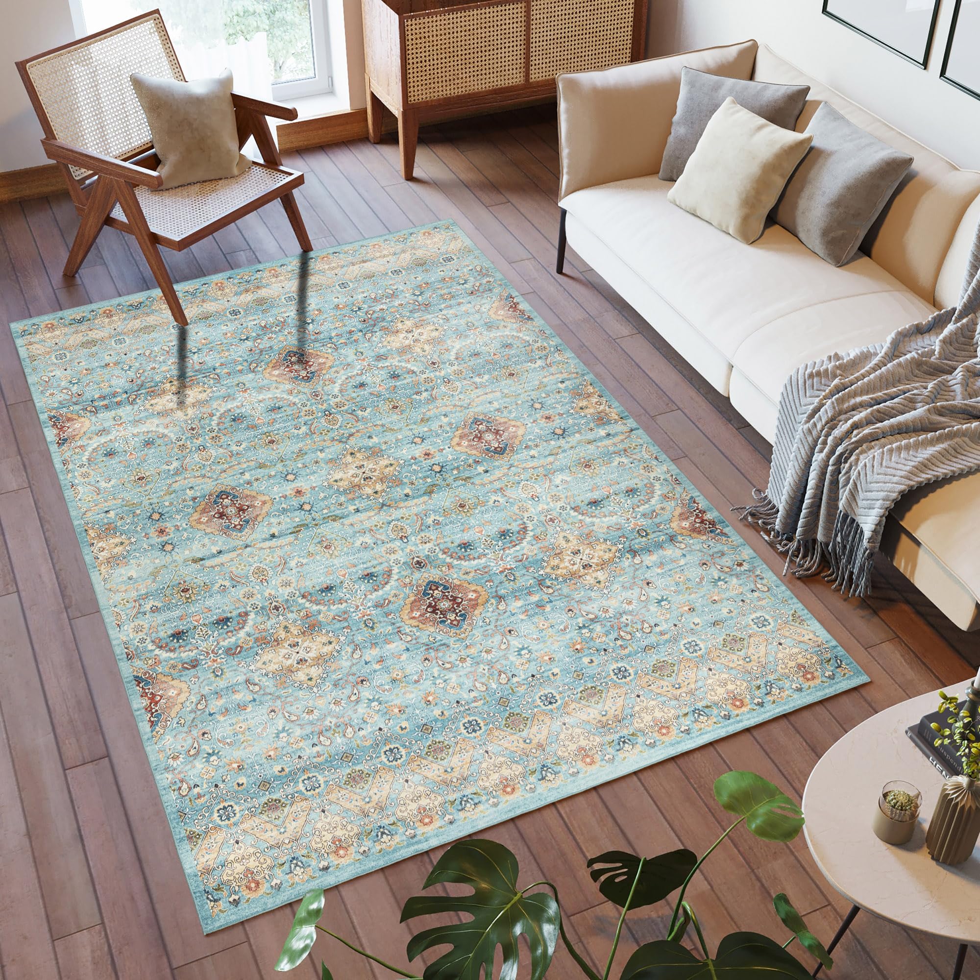 Gertmenian Printed Indoor Boho Area Rug - Non Slip, Ultra Thin, Super Strong, Tufted Rug - Home Décor for Entryway, Bedroom, Living Room - 5x7 Standard, Tanis Sage, 25046