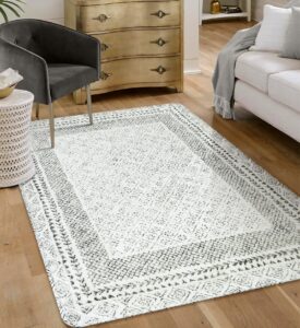 uphome moroccan washable 5x7 rug, soft non-slip boho large area rug, modern geometric diamond living room carpet, farmhouse bohemian printed indoor floor mat for bedroom dining sofa nursery