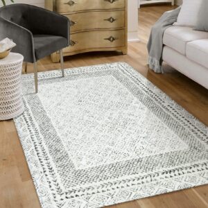 Uphome Moroccan Washable 5x7 Rug, Soft Non-Slip Boho Large Area Rug, Modern Geometric Diamond Living Room Carpet, Farmhouse Bohemian Printed Indoor Floor Mat for Bedroom Dining Sofa Nursery