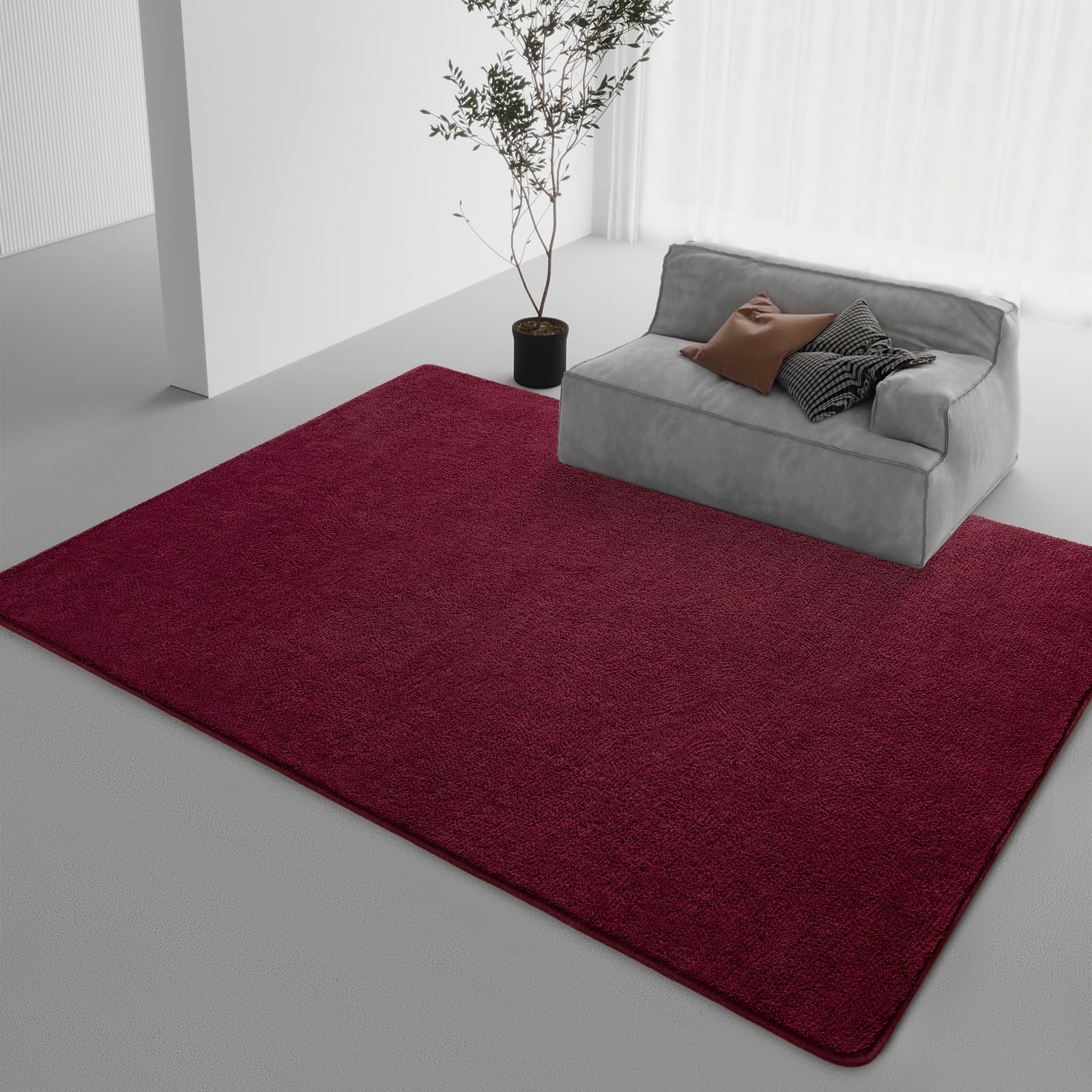 DweIke Large Vine Red Modern Area Rugs for Bedroom Living Room, 5x7 ft Thickened Memory-Foam Indoor Carpets, Minimalist Style Carpet Suitable for Boys Girls and Adults with Fluffy Touch, Washable