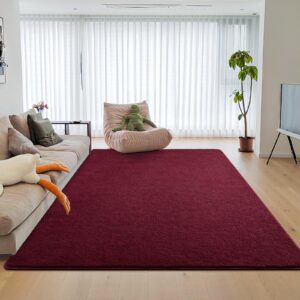 DweIke Large Vine Red Modern Area Rugs for Bedroom Living Room, 5x7 ft Thickened Memory-Foam Indoor Carpets, Minimalist Style Carpet Suitable for Boys Girls and Adults with Fluffy Touch, Washable