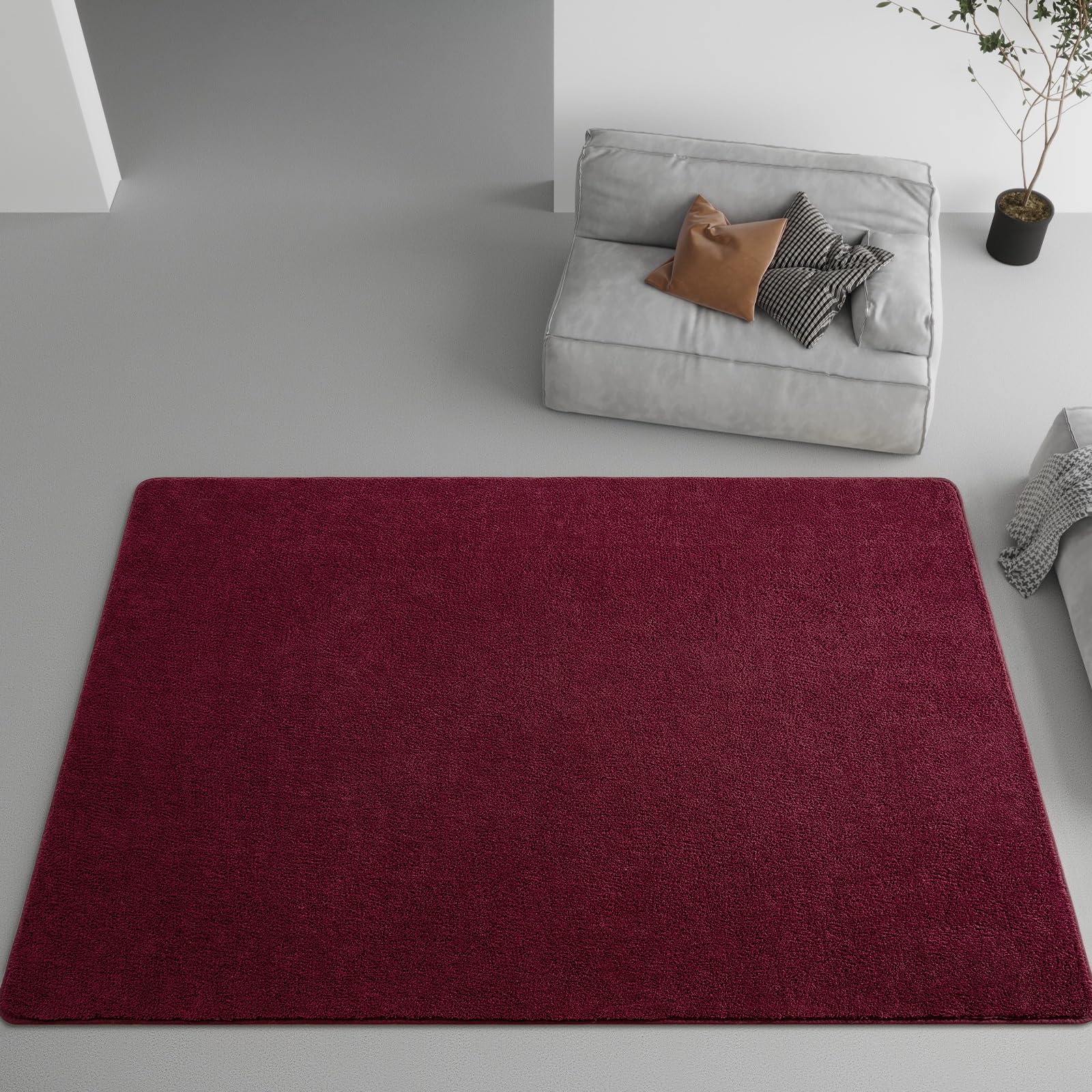 DweIke Large Vine Red Modern Area Rugs for Bedroom Living Room, 5x7 ft Thickened Memory-Foam Indoor Carpets, Minimalist Style Carpet Suitable for Boys Girls and Adults with Fluffy Touch, Washable