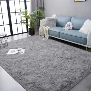 kimicole ultra soft fluffy area rug for bedroom living room home decor, plush shaggy rug for playroom dorm room, upgraded modern furry rugs for teen girls kids room decor, nursery rug, 4x6 feet grey