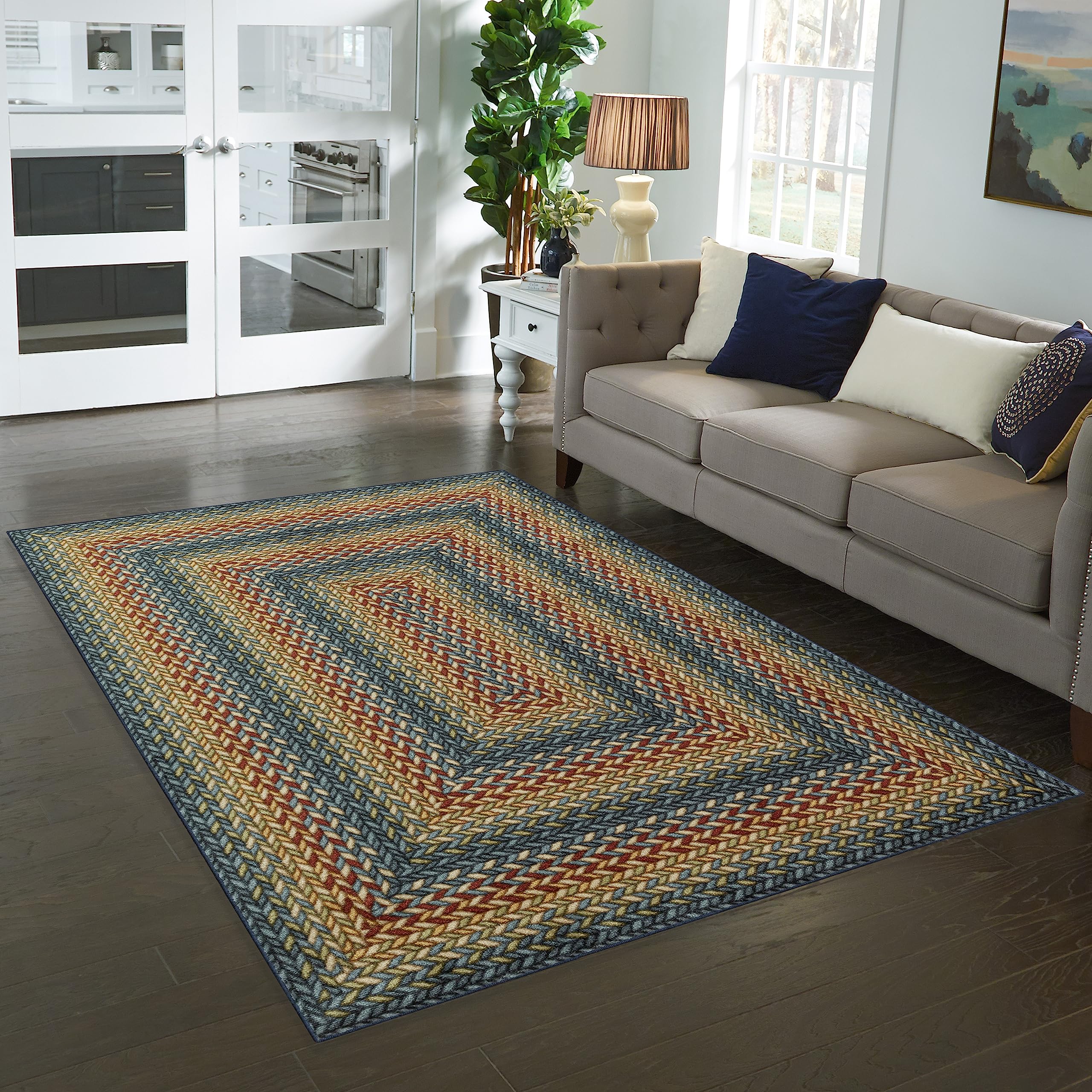 Maples Rugs Marion Braid Livingroom & Bedroom Rugs Non Skid Area Carpet [Made in USA], Multi, 5' x 7'