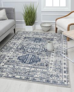 rugs america gallagher gl55f inky sundara vintage transitional blue distressed non-shedding living room bedroom dining home office area rug, 5'3"x7'