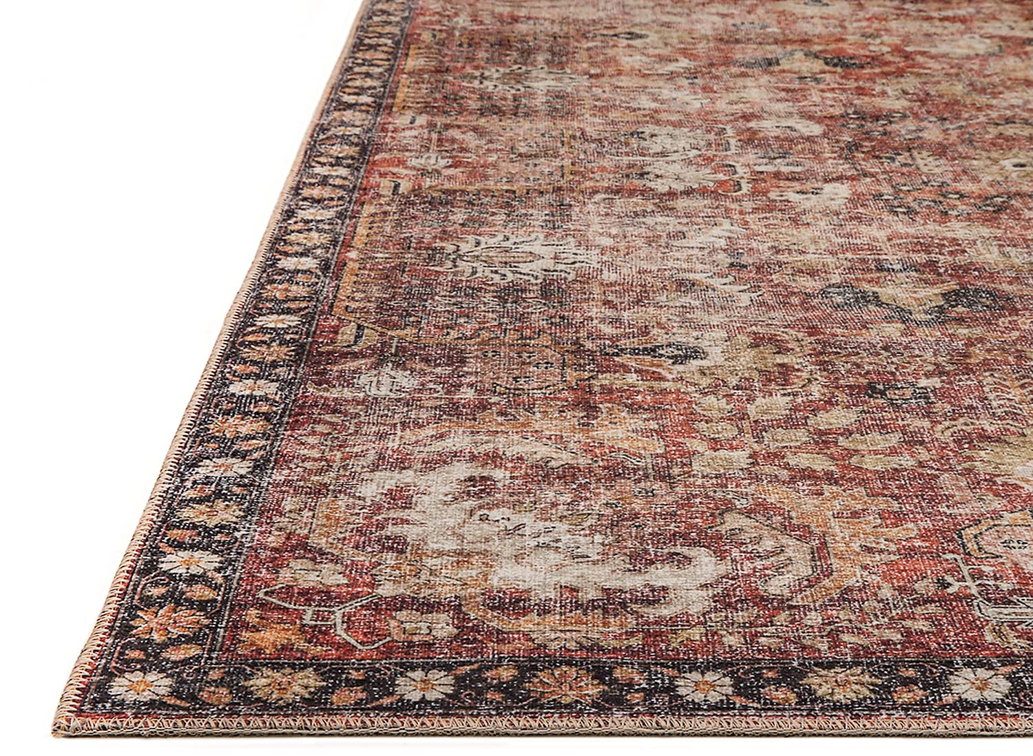 Valenrug Washable Rug 5x7 - Ultra-Thin Antique Collection Area Rug, Stain Resistant Rugs for Living Room Bedroom, Distressed Vintage Rug(Orange, 5'x7')