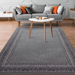 antep rugs alfombras bordered modern 5x7 non-slip (non-skid) low pile rubber backing indoor area rug (gray, 5' x 7')