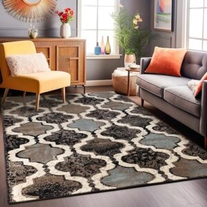 superior indoor small area rug, jute backed, perfect for living/dining room, bedroom, office, kitchen, entryway, modern geometric trellis floor decor, viking collection, 3' x 5', chocolate