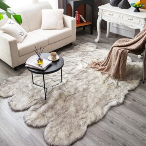 carvapet soft fluffy rugs faux fur sheepskin area rug for bedroom floor mat carpet for living room nursery 5 x 7 feet,white with black tips