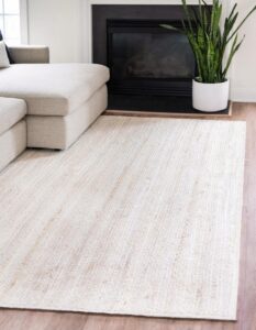 the knitted co. 100% jute area rug 5x8 feet approx- braided design hand woven dyed off-white natural fibers carpet - home decor for living room hallways (5' x 8', off-white)