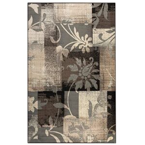 superior indoor area rug, jute backed, perfect for entryway, office, living/dining room, bedroom, kitchen, floor, modern floral patchwork decor, pastiche collection, 5' x 8', beige