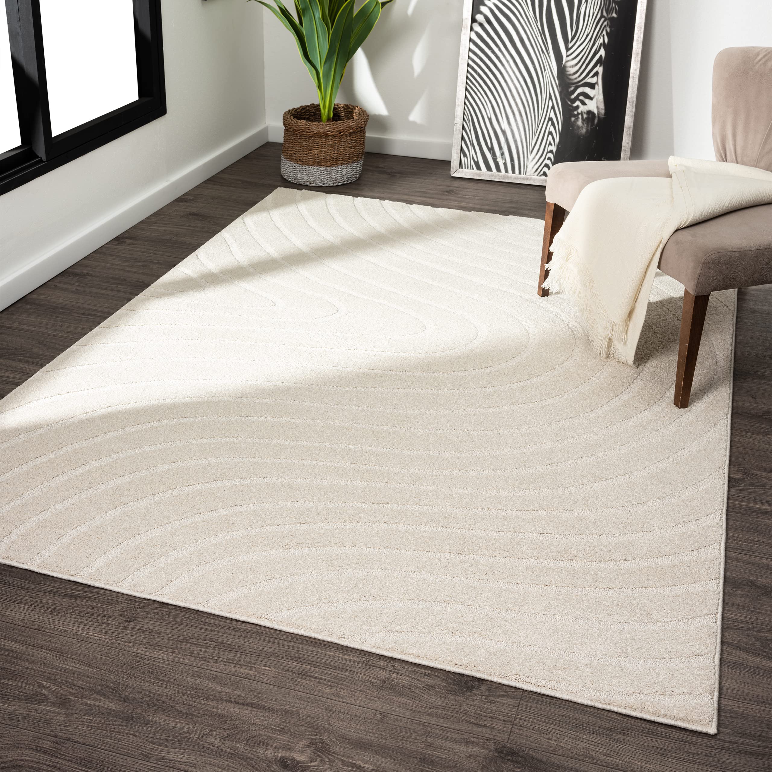 LUXE WEAVERS Modern Geometric Wave Cream 5x7 Area Rug