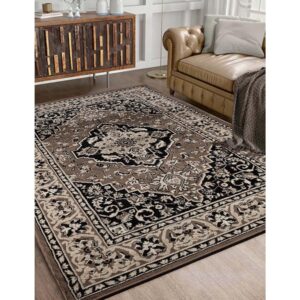 superior indoor area rug, plush carpet cover, traditional oriental medallion, perfect for hallway, entryway, living room, dining, bedroom, office, kitchen, glendale collection, 5' x 8', brown