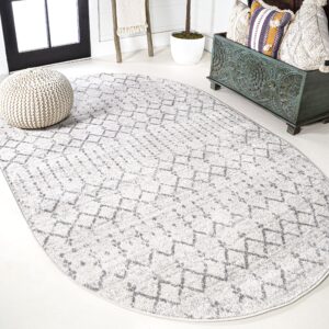 jonathan y moh101b-3ov moroccan hype boho vintage diamond 3 ft. x 5 ft. oval area-rug, bohemian, southwestern, transitional, pet friendly, non shedding, stain resistant, easy-cleaning, cream/gray