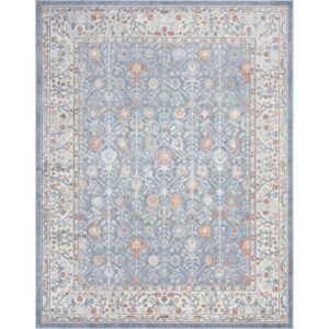 cozyloom oriental area rug 5' 3" x 7' 3" vintage floral rug blue tribal distressed carpet indoor accent rug non slip non-shedding floor cover for living room bedroom home office low profile