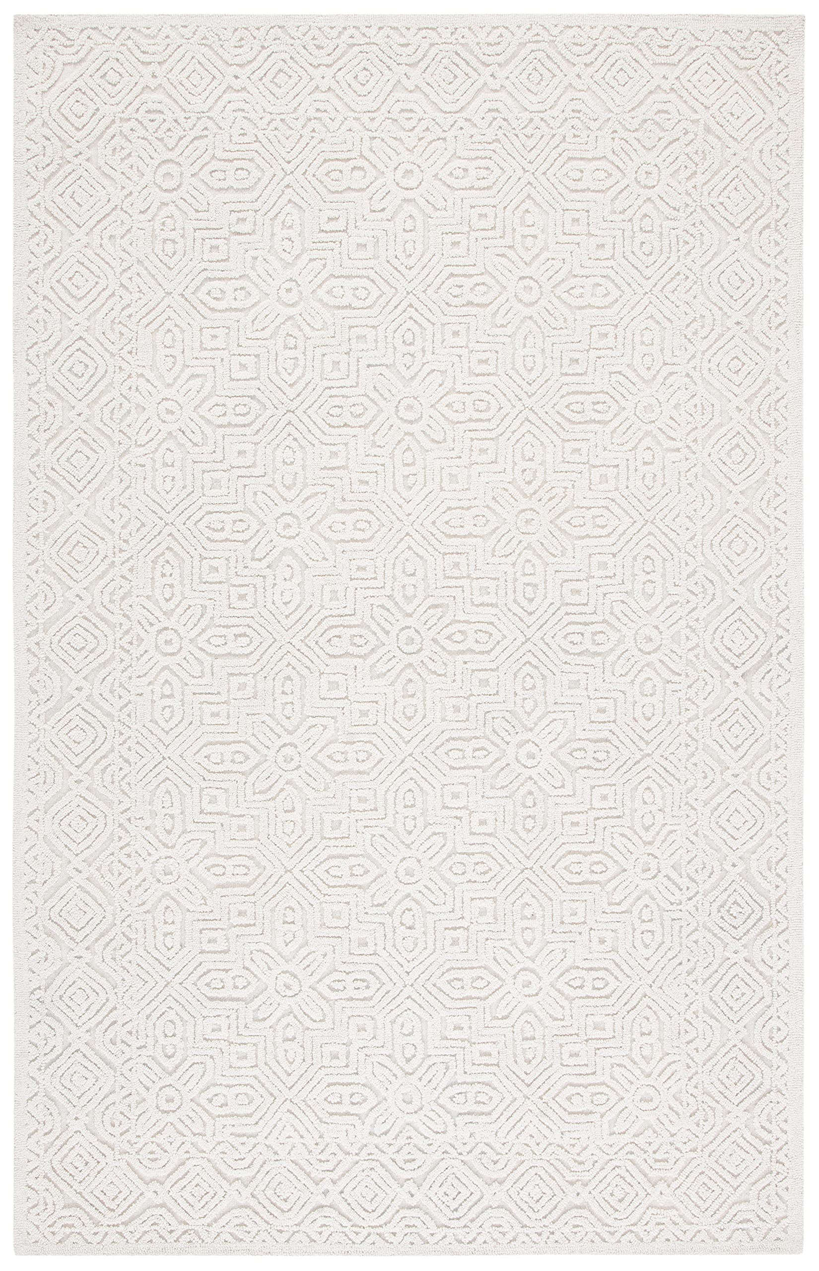 SAFAVIEH Textural Collection Area Rug - 5' x 8', Ivory, Handmade Wool, Ideal for High Traffic Areas in Living Room, Bedroom (TXT101A)