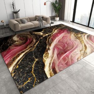 pink black gold marble texture area rugs, modern abstract dreamy design printed carpet, for room sofa living room mat bedroom home decor floor mats,5 x 7ft