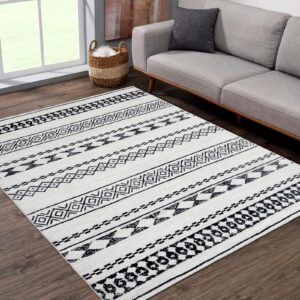 zacoo bohemian 5x7 area rugs for living room non slip rugs geometric abstract area rug low pile floor carpet throw rug bedroom decor non shedding area rugs dining room nursery room decor, grey/white