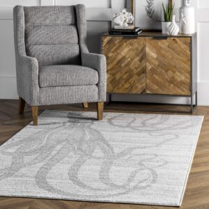 nuloom thomas paul power loomed octopus area rug, 5' x 8', silver