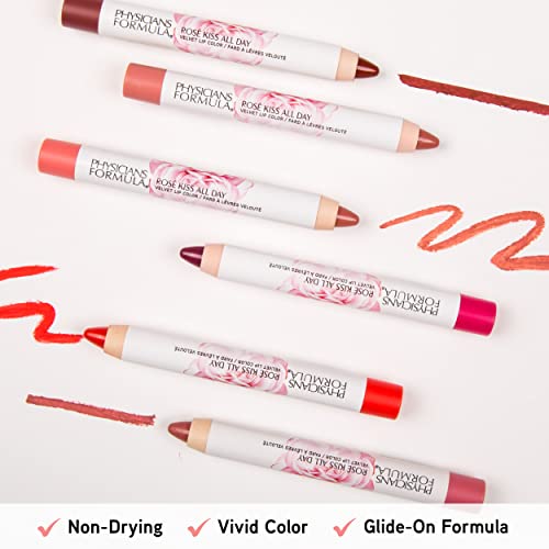 Physicians Formula Rosé Kiss All Day Velvet Lipstick Lip Color Makeup, Red First Kiss | Dermatologist Tested, Clinicially Tested