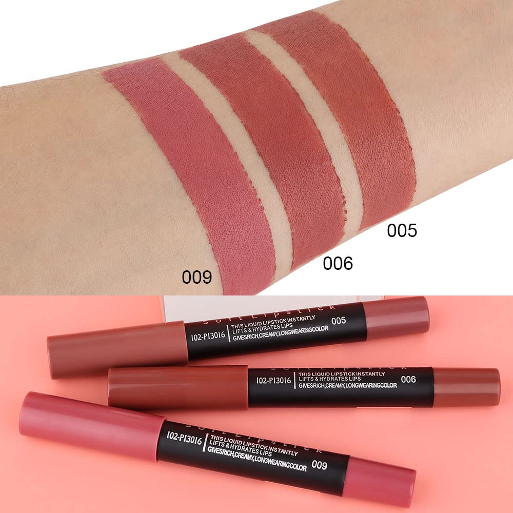 evpct 3Pcs Nude Beige Matte Lip Liner Crayon Pencil and Lipstick Set Chestnut Brown Mauve Thick Matte 24 Hour Long Lasting Waterproof Lipstick 5&6&9