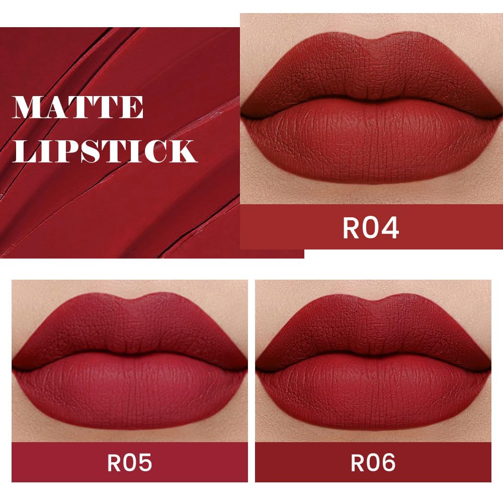 evpct 3Pcs Dark Deep Light Bright Ruby Red Matte Lipstick Set for Women Red Matte Silky Velvet Listick Waterproof Long Lasting Smudge Proof 24 hour Lip Stain Makeup matte lipstick 24 hours original 6