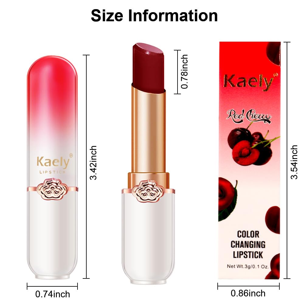 evpct 2Pcs Black Red Cherry Color Changing Magic Lipstick Tinted Lip Balm Gloss Stain Set PH Lazy Lipstick Waterproof Color Change Changing Jelly Lipstick labiales magicos mate 24 horas originales