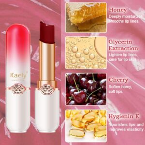 evpct 2Pcs Black Red Cherry Color Changing Magic Lipstick Tinted Lip Balm Gloss Stain Set PH Lazy Lipstick Waterproof Color Change Changing Jelly Lipstick labiales magicos mate 24 horas originales