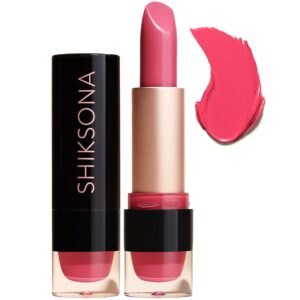 shiksona savvy smokeshow | vegan, creamy, full coverage matte lipstick in a timeless, deep bold pink shade (with blue undertone)