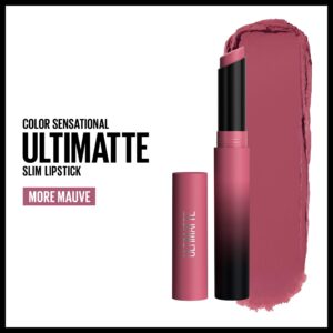 Maybelline Color Sensational Ultimatte Matte Lipstick, Non-Drying, Intense Color Pigment, More Mauve, Purple Mauve Pink, 1 Count