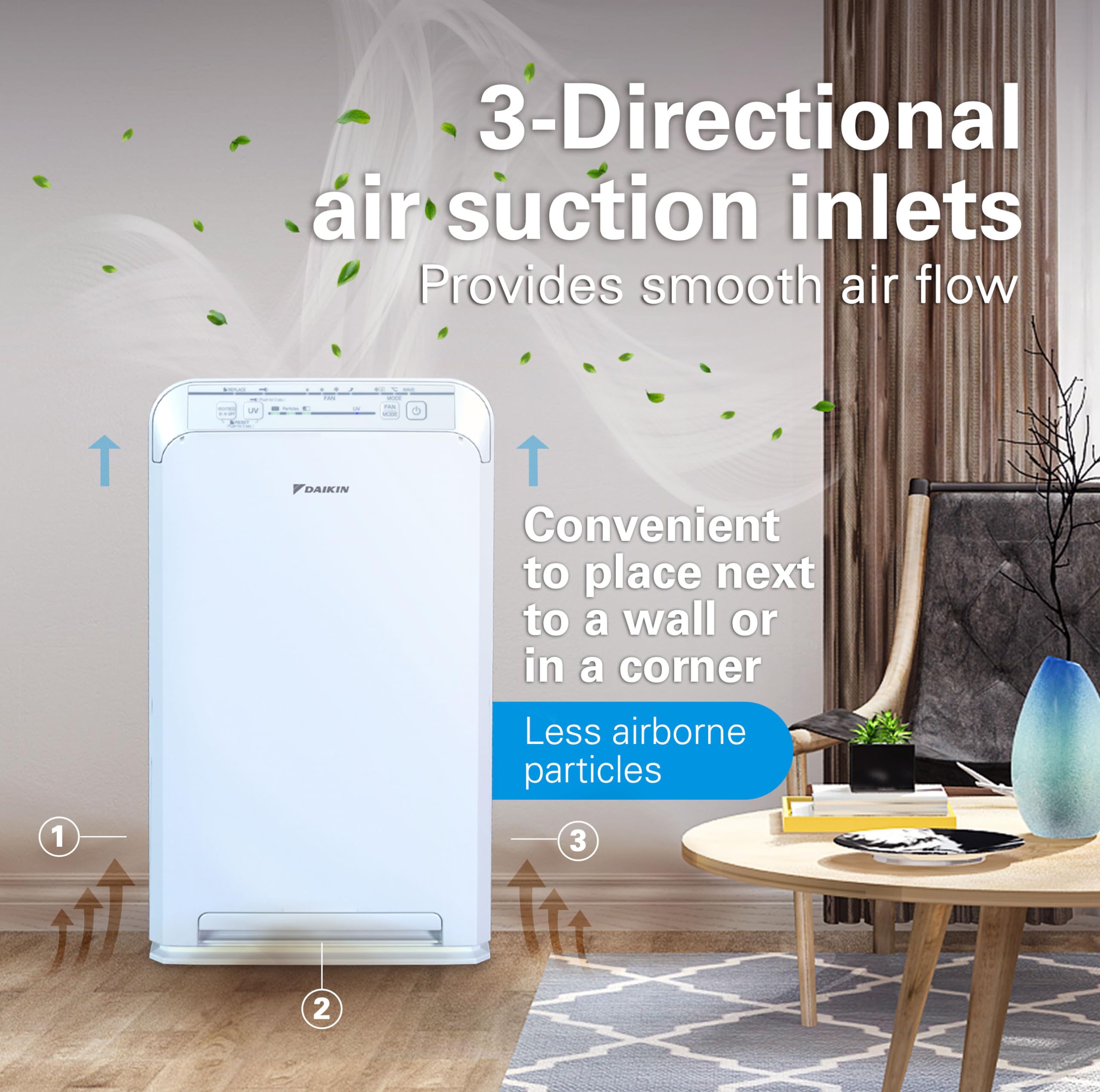 DAIKIN Room Air Purifier, HEPA Air Purifier, Air Purifier with HEPA Filter, Activated Carbon Filter, Pre-Filter and UVC LED Light, Zero Ozone Product, CARB Certified, 10.5 x 10.5 x 19.5 in (MCB50YSAU)